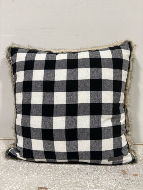 Eddie Bauer Faux Fur And Black And White Checkered Pillow – Invio Fine ...