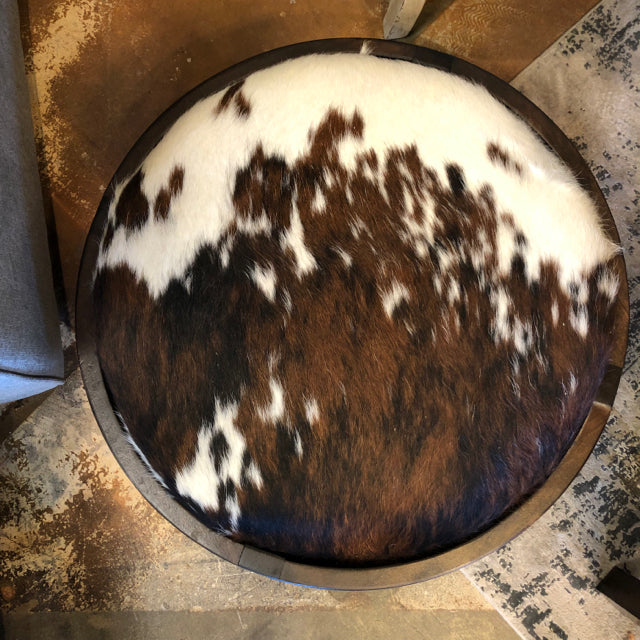 Round Dark Wood Base Cowhide Foot Stool – Invio Fine Furniture Consignment
